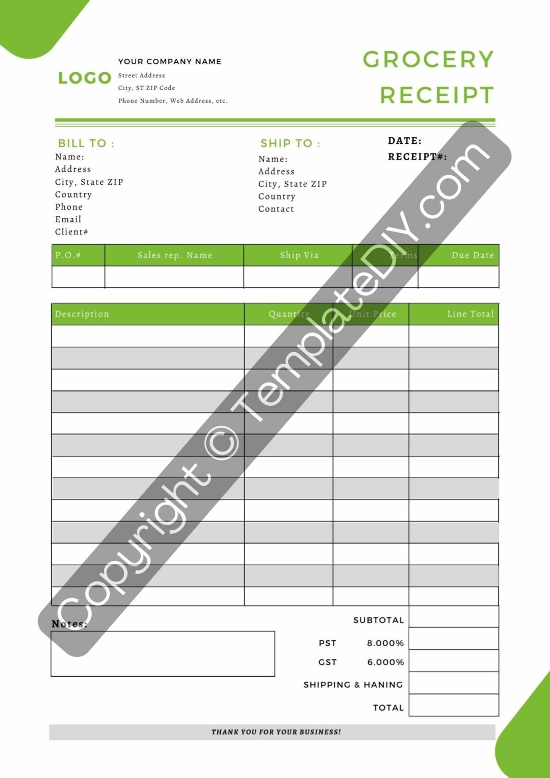 Grocery Store Receipt Template Printable PDF, Excel, Word