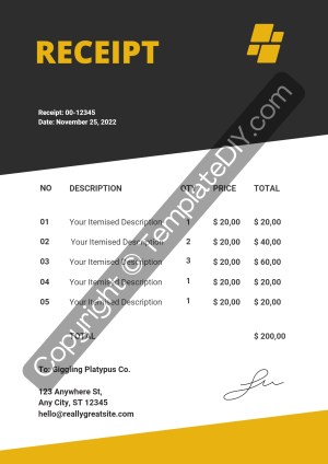 Handwritten Receipt Template Printable PDF, Excel, Word