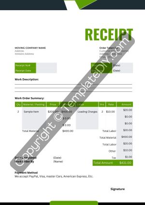 Moving Company Receipt Template | Printable & Editable