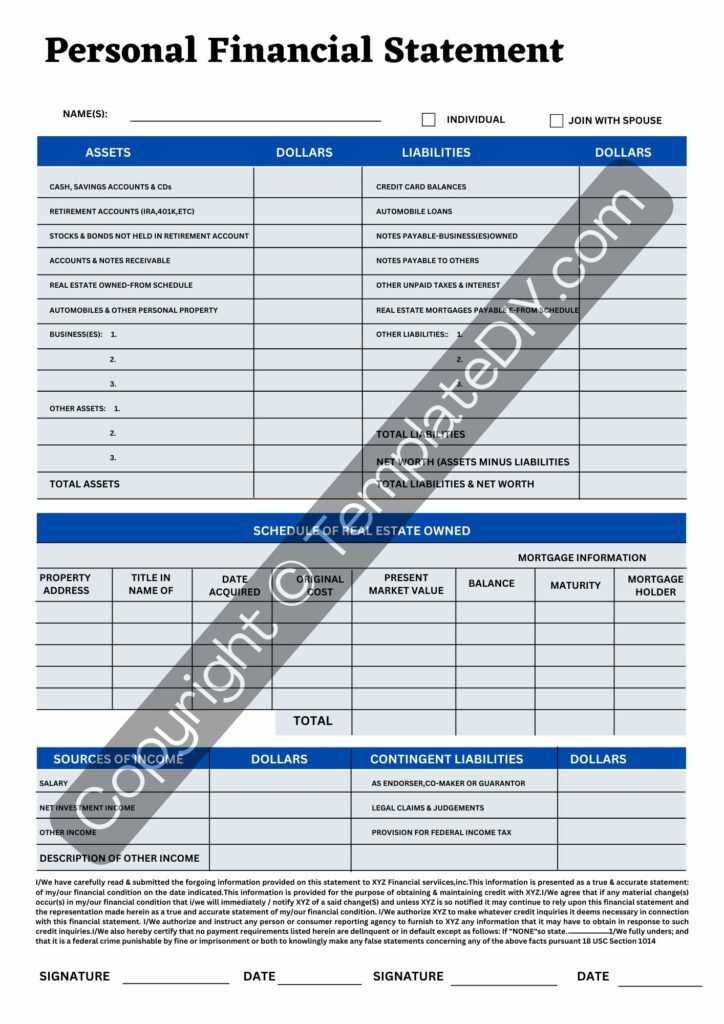 Personal Financial Statement Template in PDF, Word, Excel