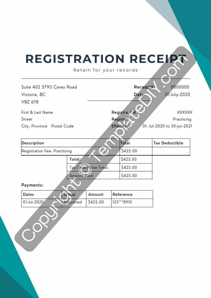Registration Receipt Template Printable Pdf, Excel, Word