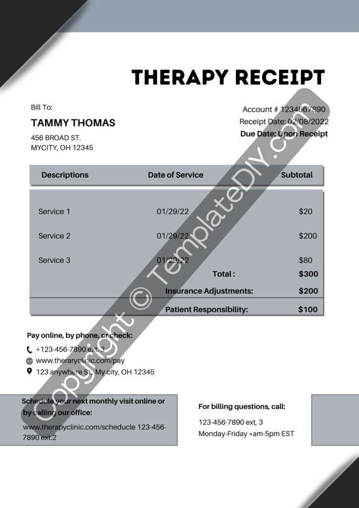 Therapy Receipt Template Printable in PDF, Excel, Word