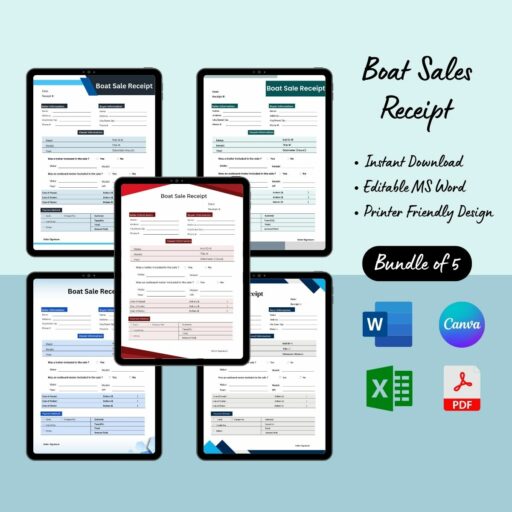 Boat Sales Receipt Template Printable PDF, Excel, Word