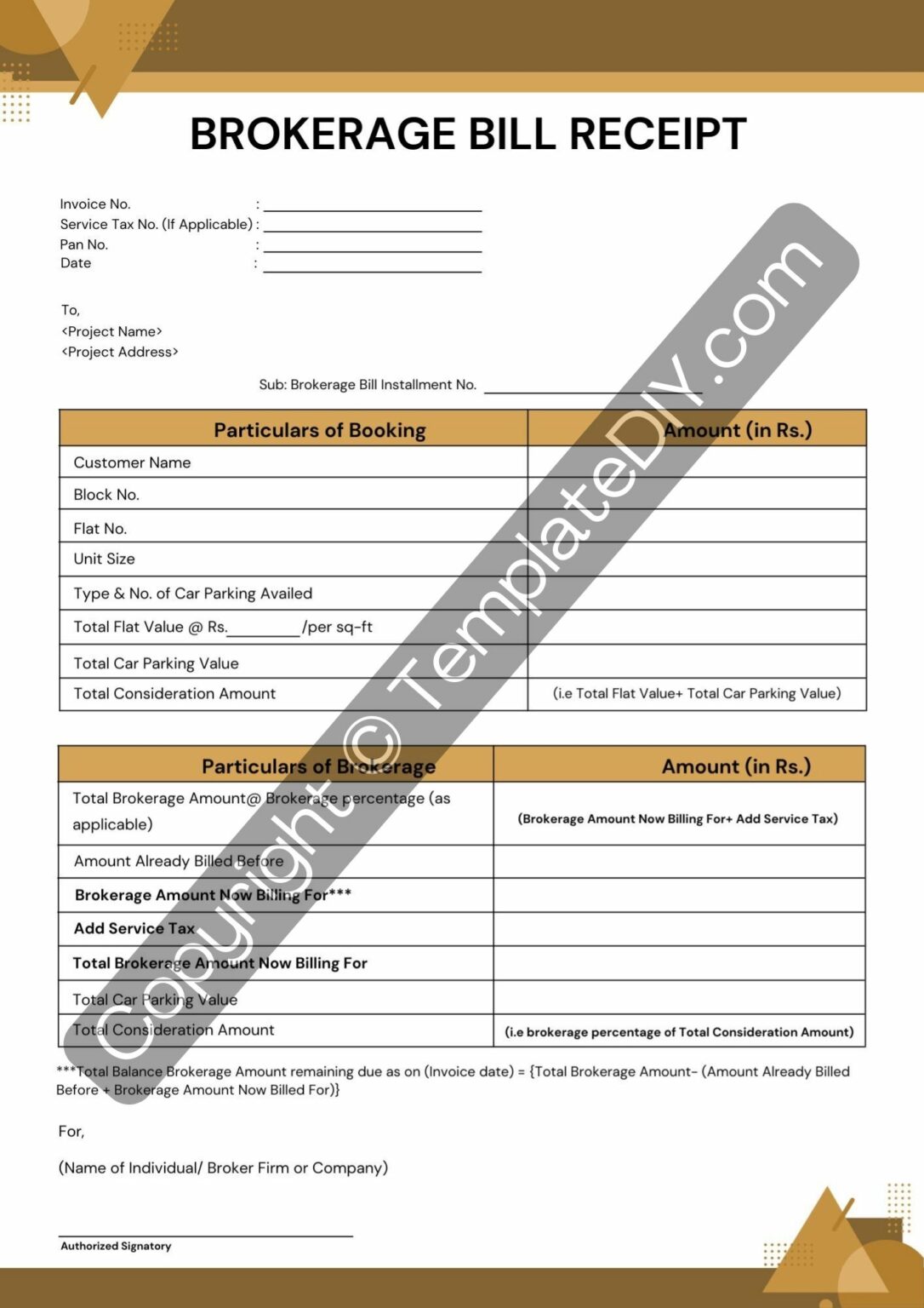 Brokerage Receipt Template – Download PDF, Excel, and Word