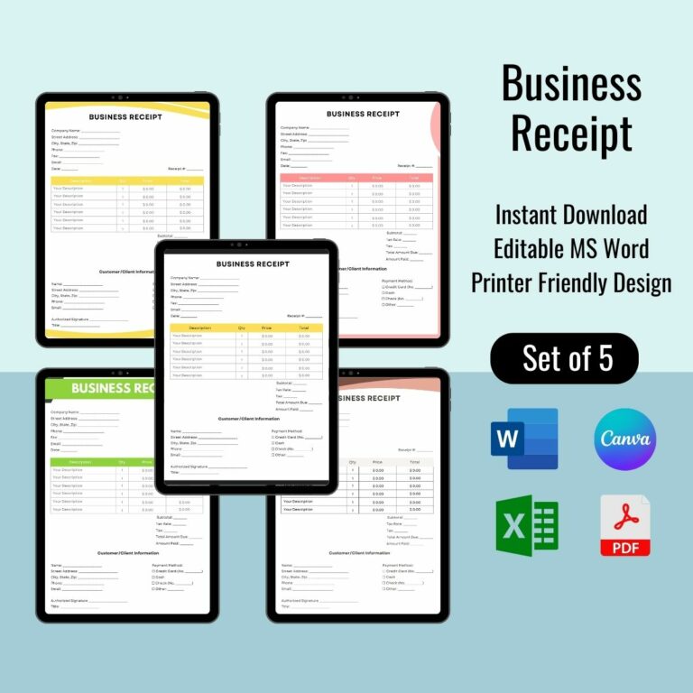 Business Receipt Template Blank Printable Pdf, Excel, Word