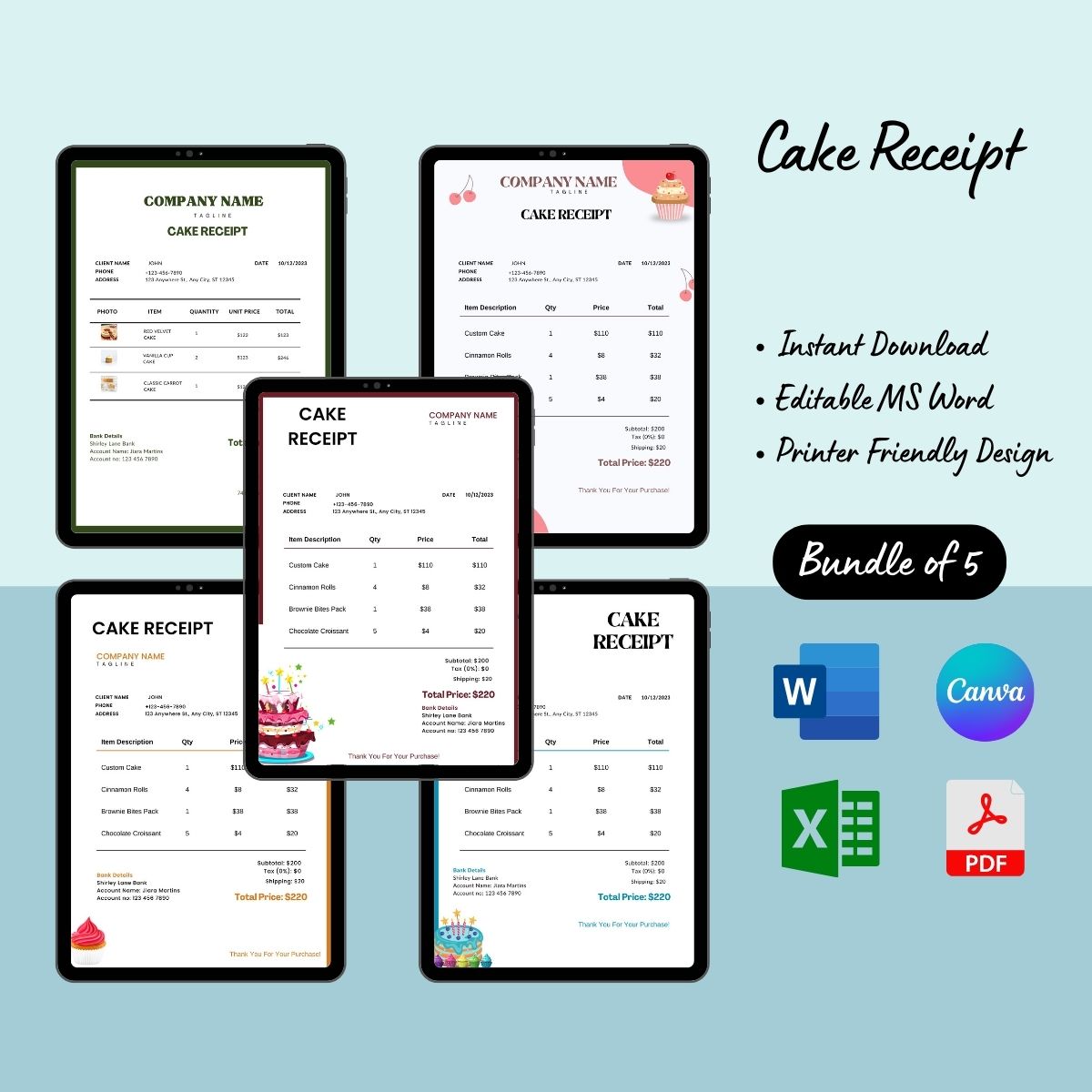 Cake Receipt Template Blank Printable PDF, Excel, Word