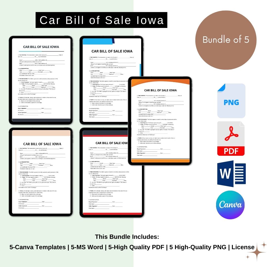 Car Bill of Sale Iowa [IA] Form Template PDF, Word