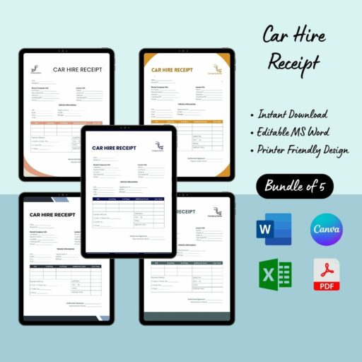 Car Hire Receipt Template Blank Printable PDF, Excel, Word