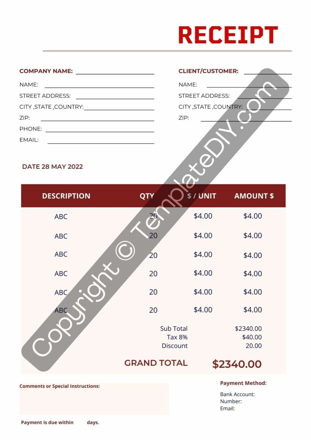 Car Receipt Template Blank Printable PDF, Word [Editable]