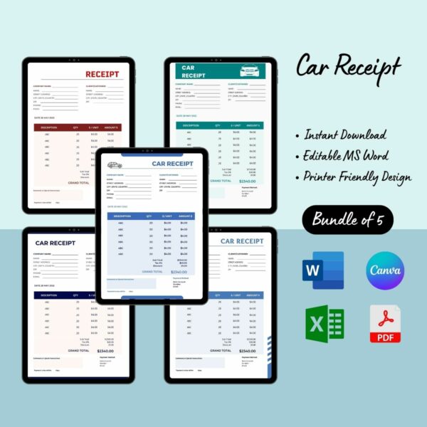 Car Receipt Template Blank Printable PDF, Word [Editable]