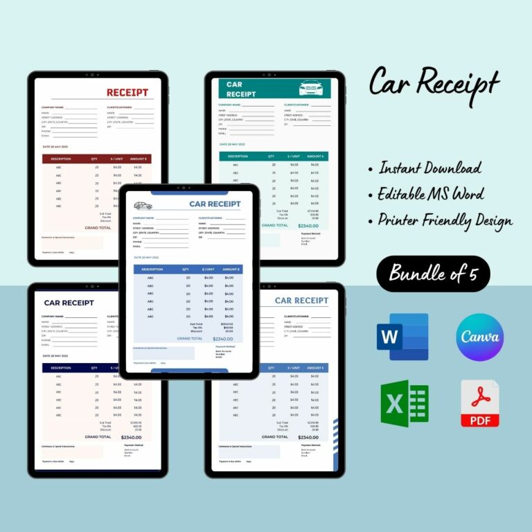 Car Receipt Template Blank Printable PDF, Word [Editable]