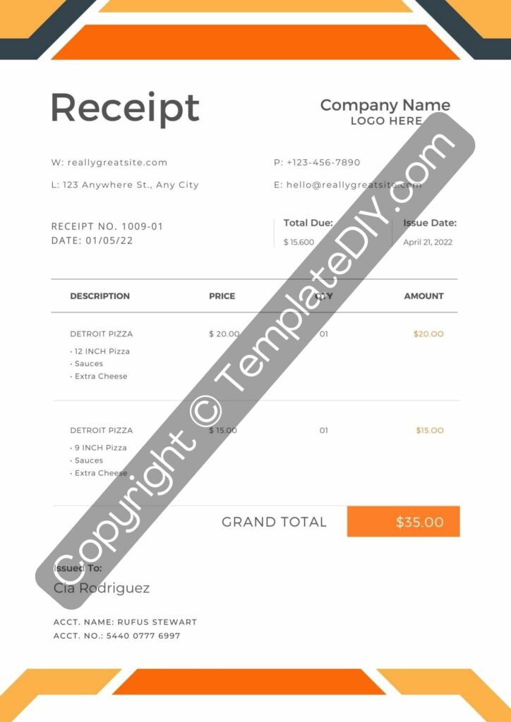 Catering Receipt Template Blank Printable PDF, Excel, Word