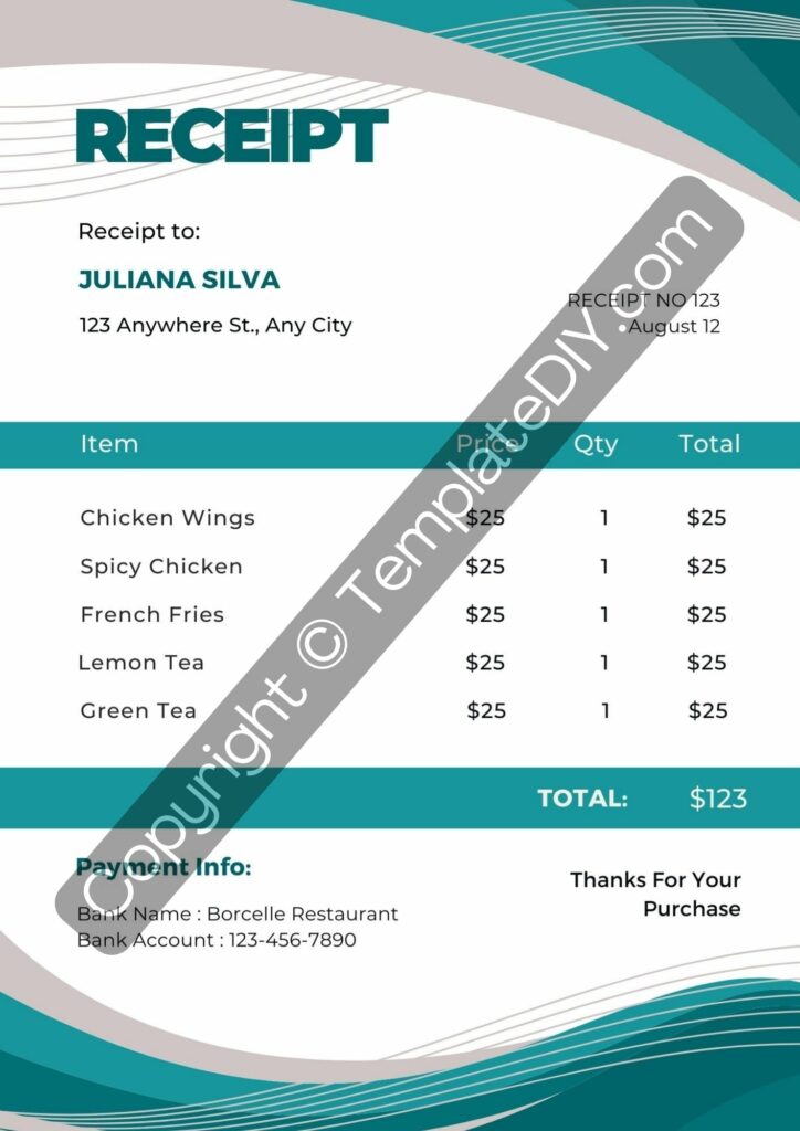 Catering Receipt Template Blank Printable PDF, Excel, Word