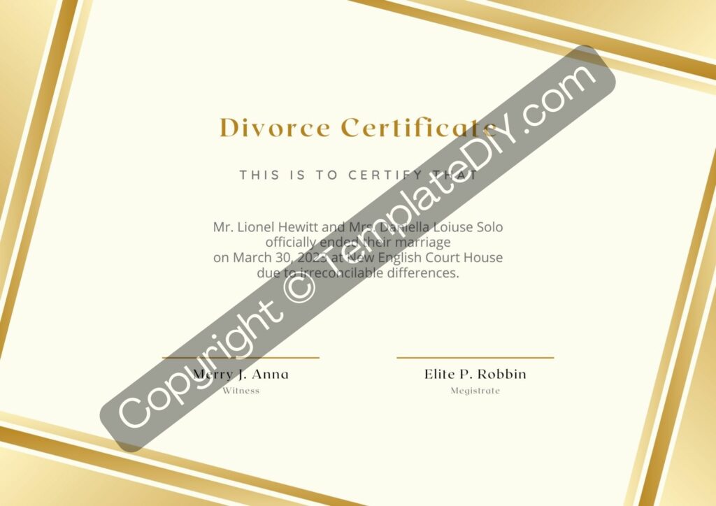Divorce Certificate Template Blank Printable [Pdf, Word]