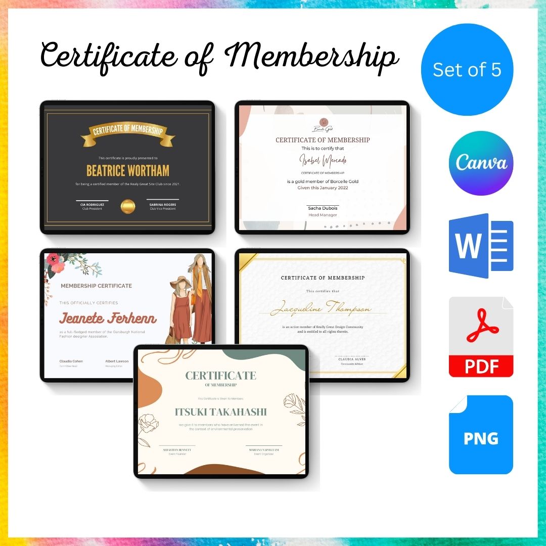 Certificate of Membership Template Printable PDF, Word