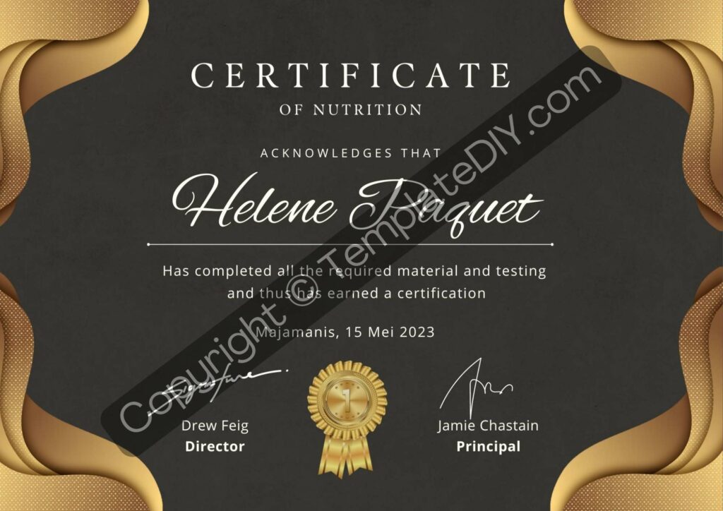 Certificate of Nutrition Template Blank Printable PDF, Word