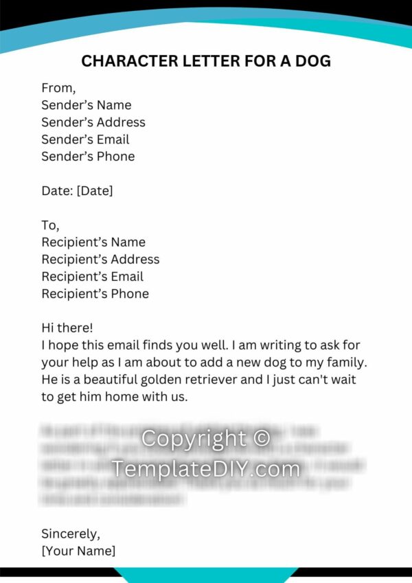 Character Letter for a Dog | Editable Word & PDF Template
