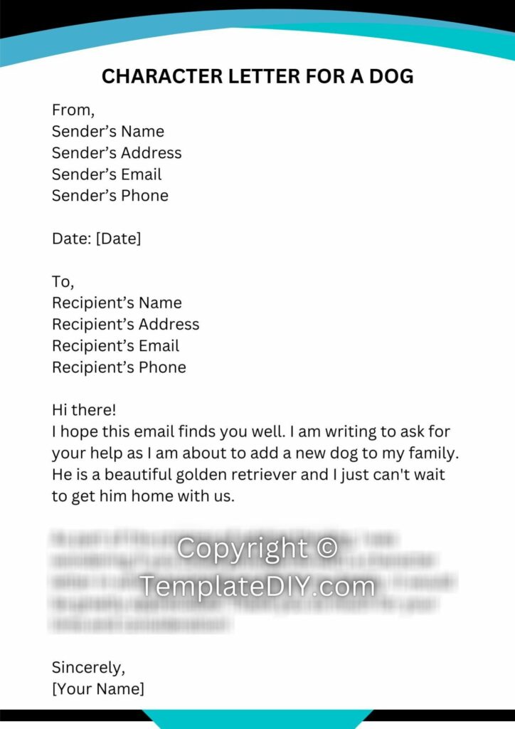 Character Letter for a Dog | Editable Word & PDF Template