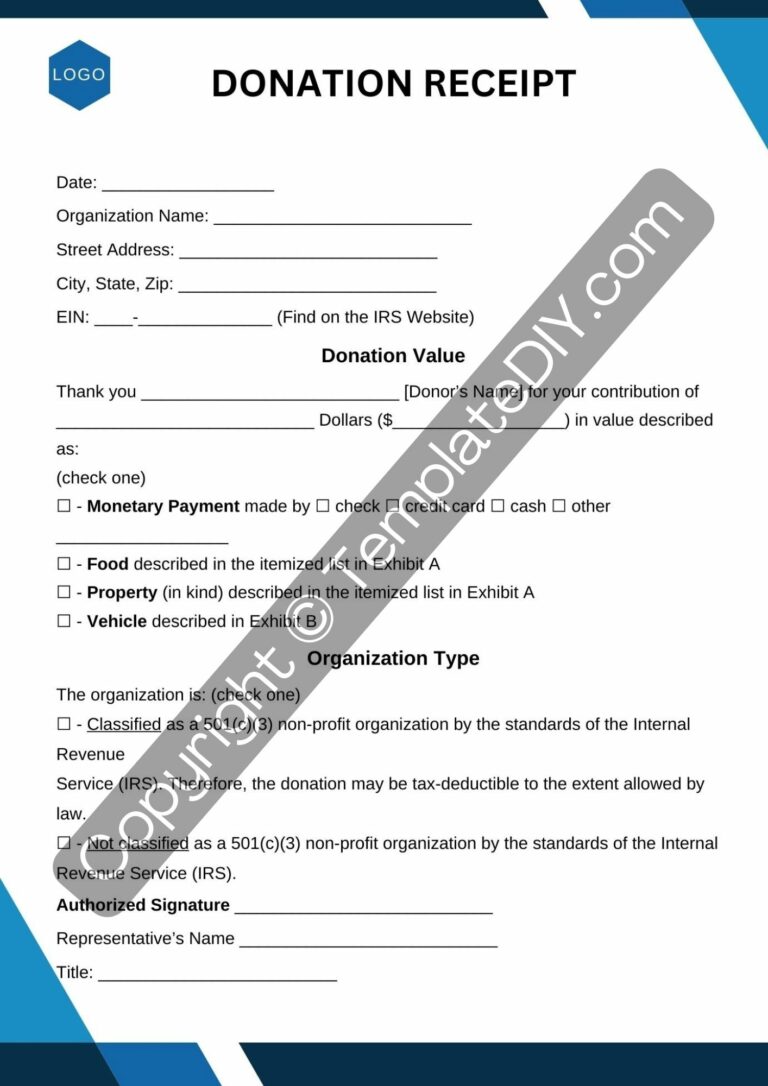 Charitable Receipt Template Printable PDF, Word, Excel