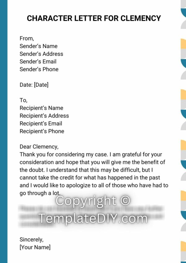 Character Letter for Clemency Template | PDF & Word