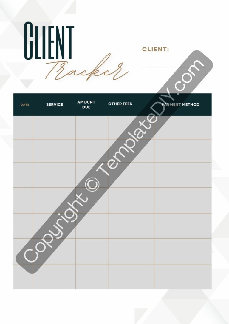 Client Tracker Template Blank Printable PDF, Word, Excel