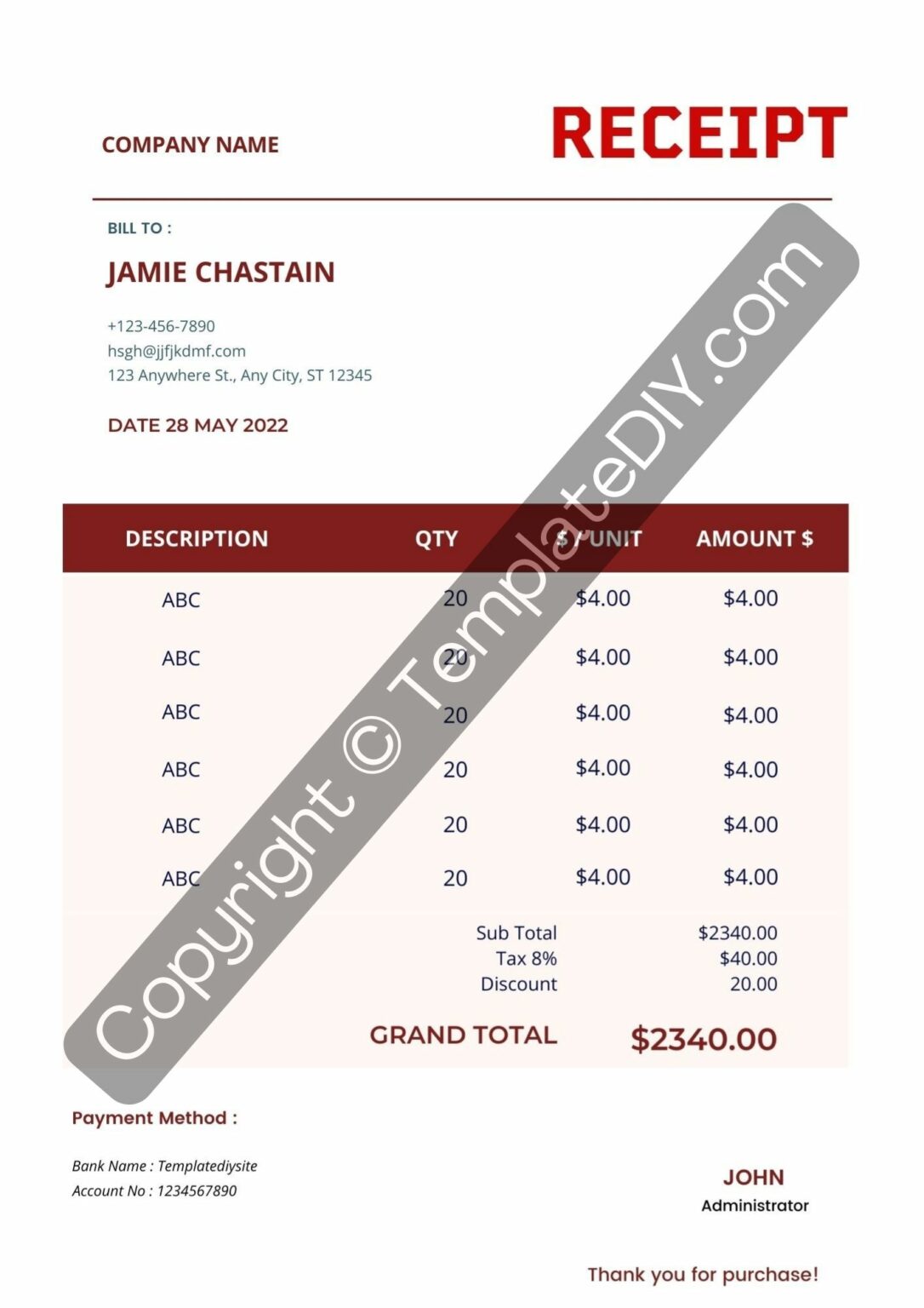 Clothing Receipt Template Blank Printable PDF, Excel, Word
