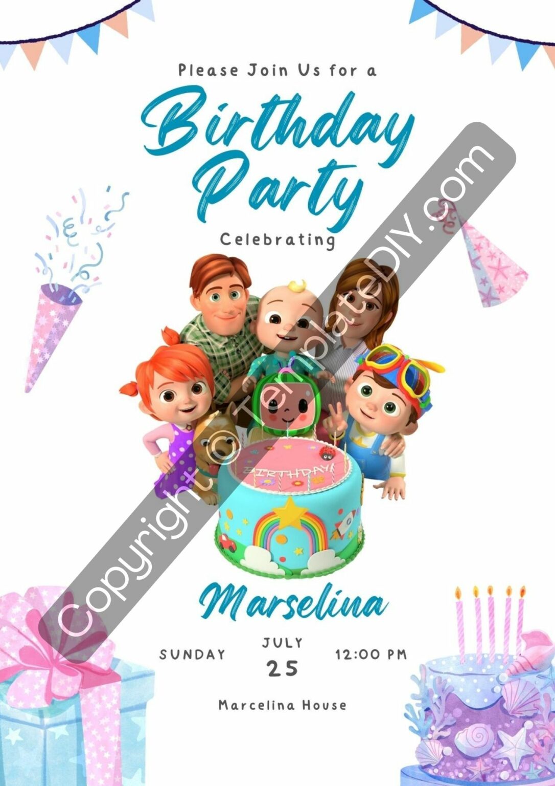 Cocomelon Invitation Template Blank Printable PDF, Word