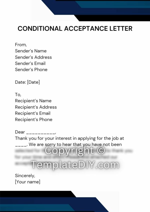 Conditional Acceptance Letter Template | Download PDF & Word