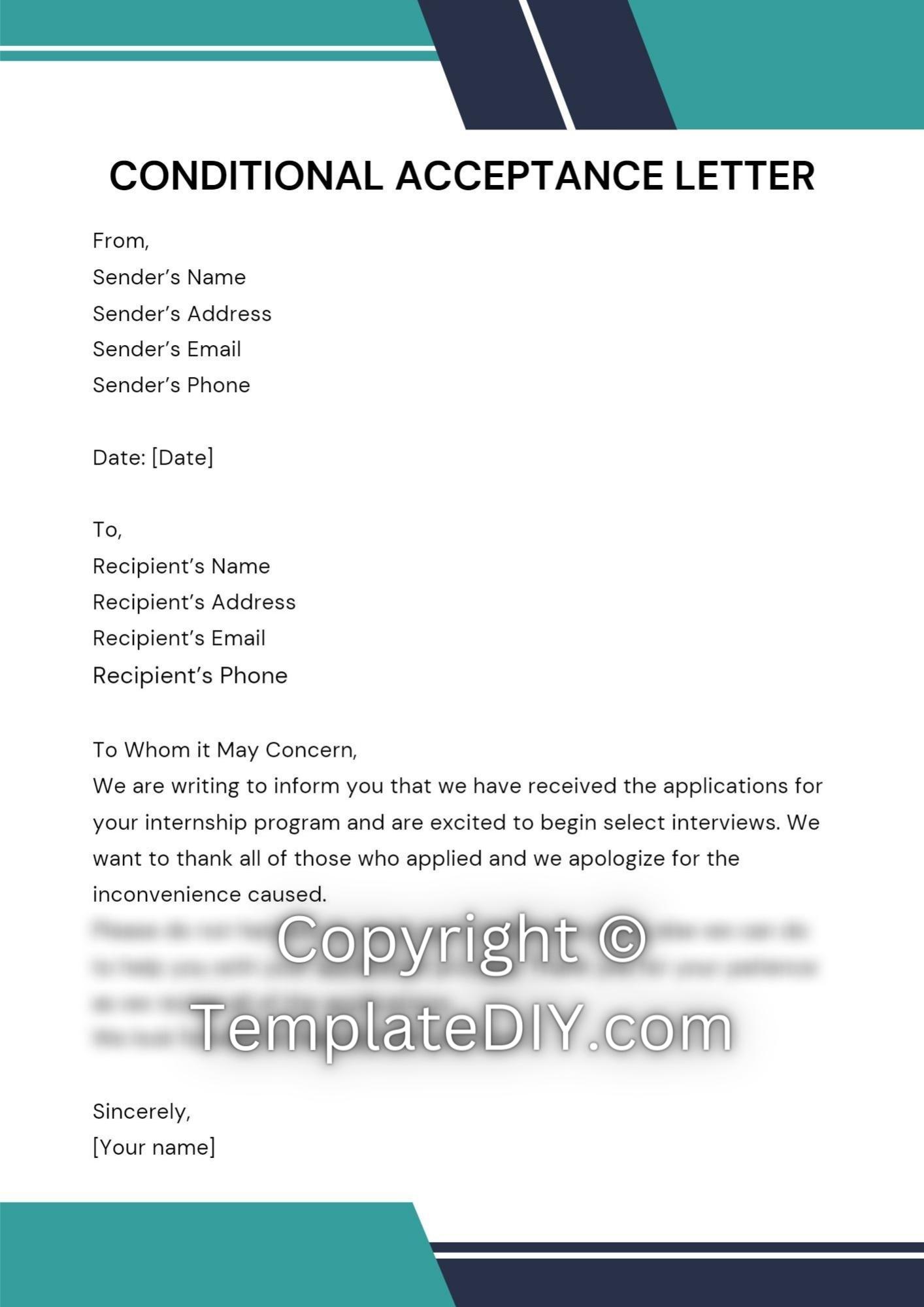 Conditional Acceptance Letter Template Download Pdf Word