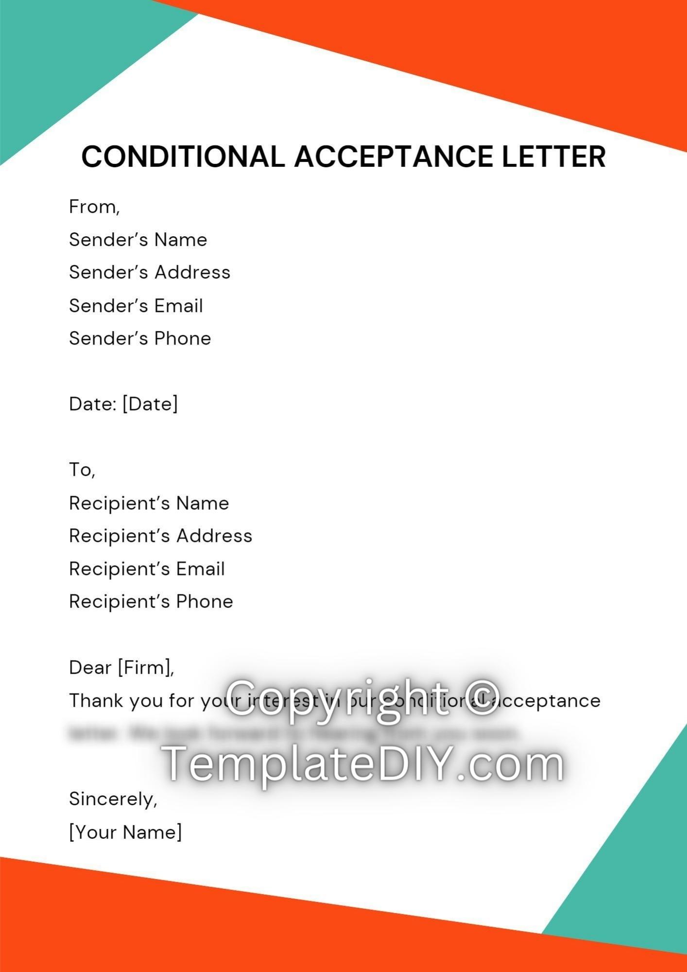 Conditional Acceptance Letter Sample Template Examples
