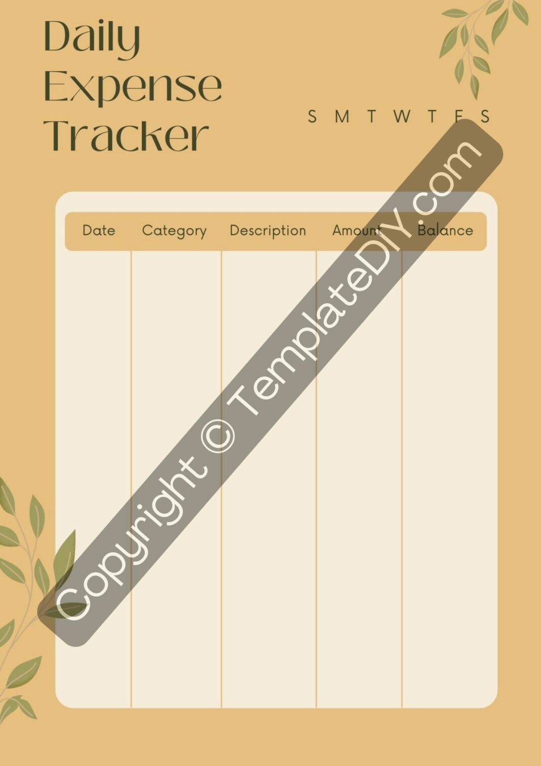 Daily Expense Tracker Template Printable PDF, Word, Excel