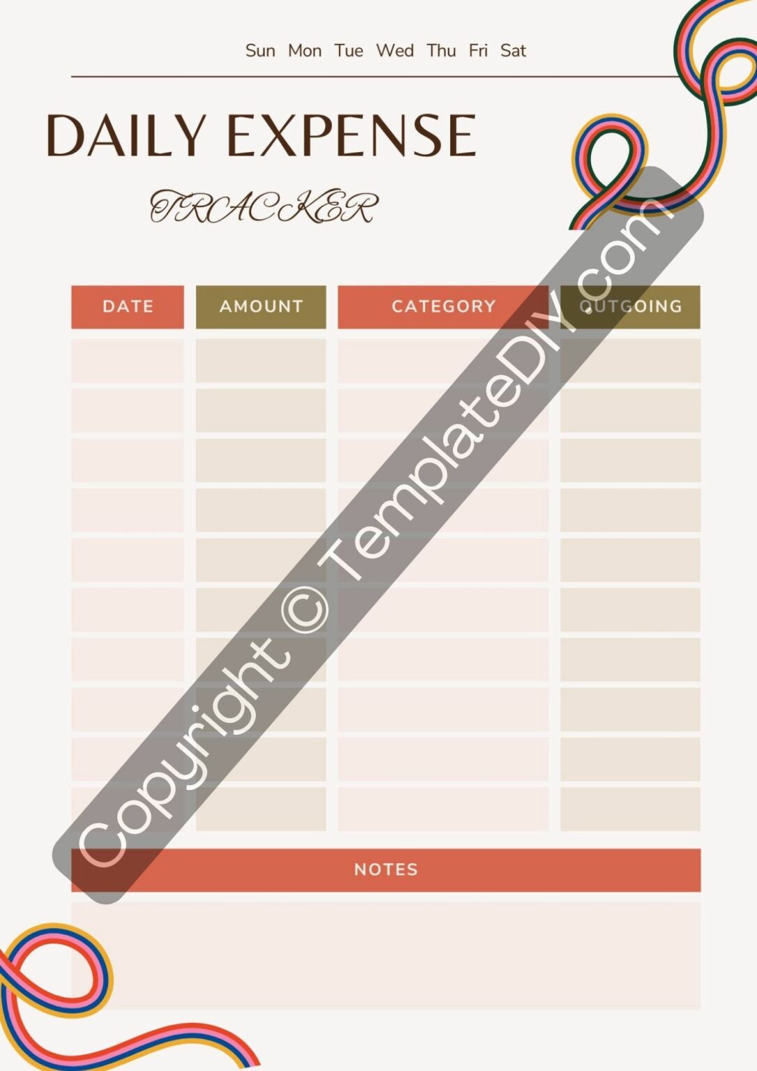 Daily Expense Tracker Template Printable PDF, Word, Excel