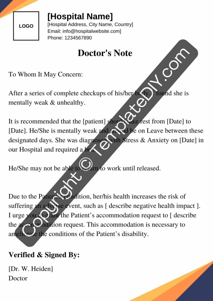 Doctors Note for Stress and Anxiety Template in PDF, Word