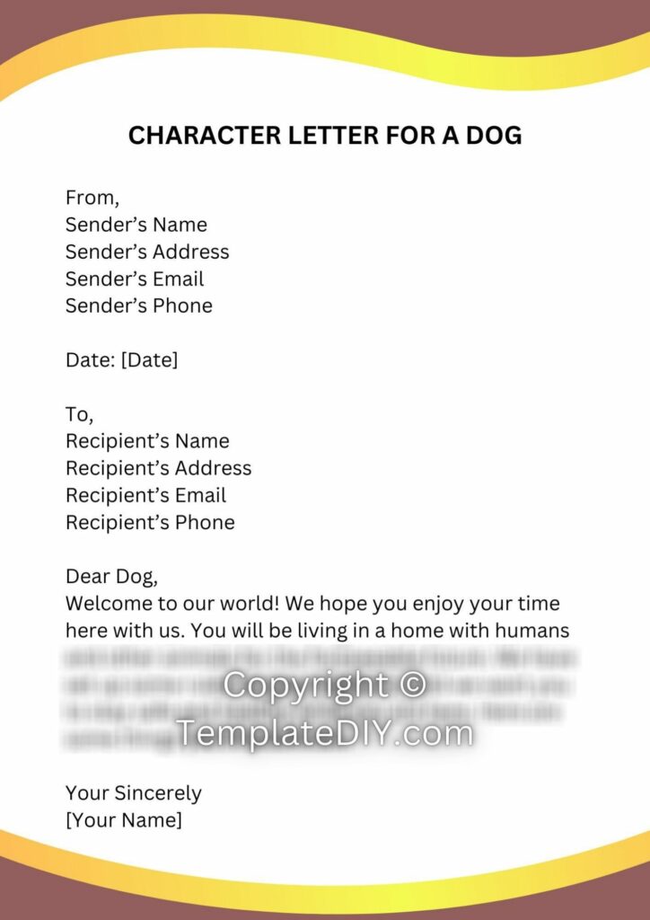Character Letter for a Dog | Editable Word & PDF Template