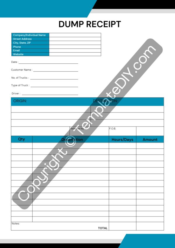 Dump Receipt Template Blank Printable [Pdf Excel Word]