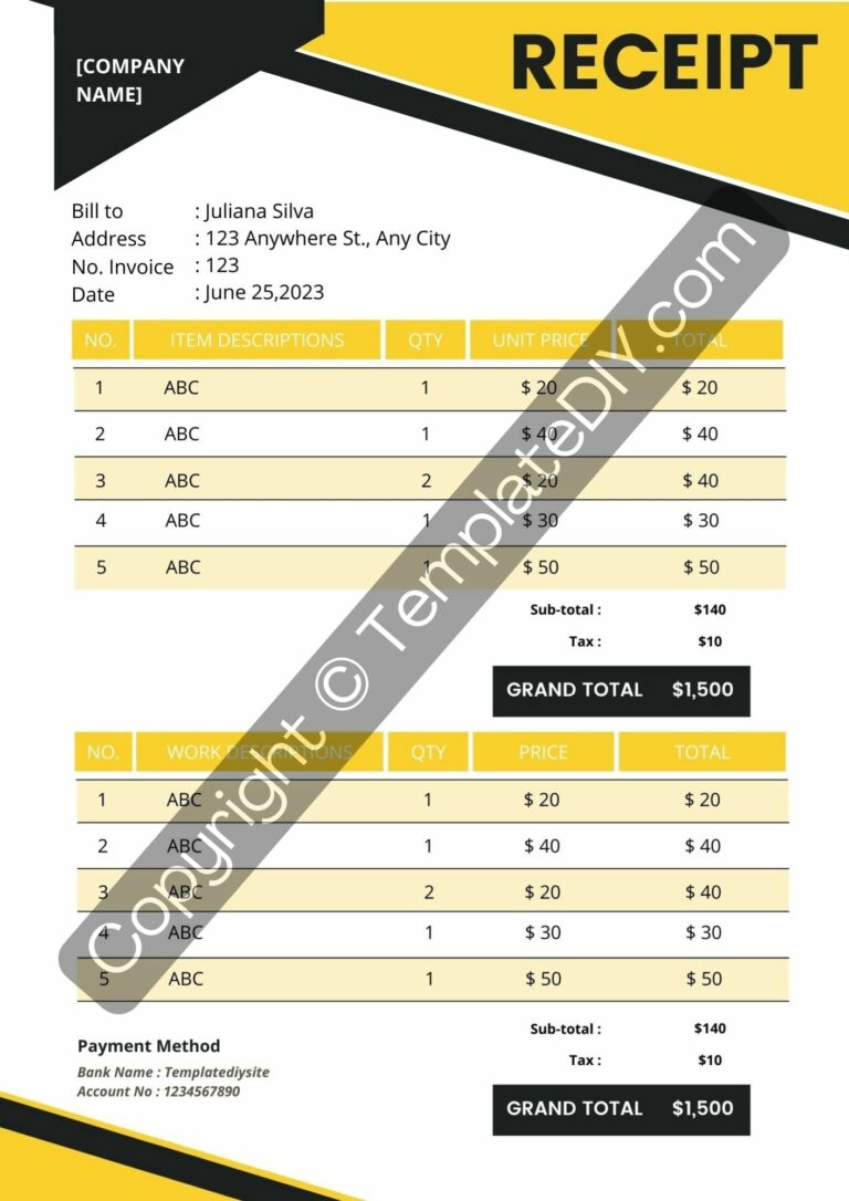 Electrical Receipt Template Printable PDF, Excel, Word