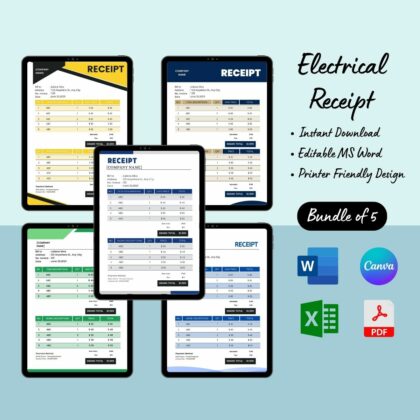 Electrical Receipt Template Printable PDF, Excel, Word