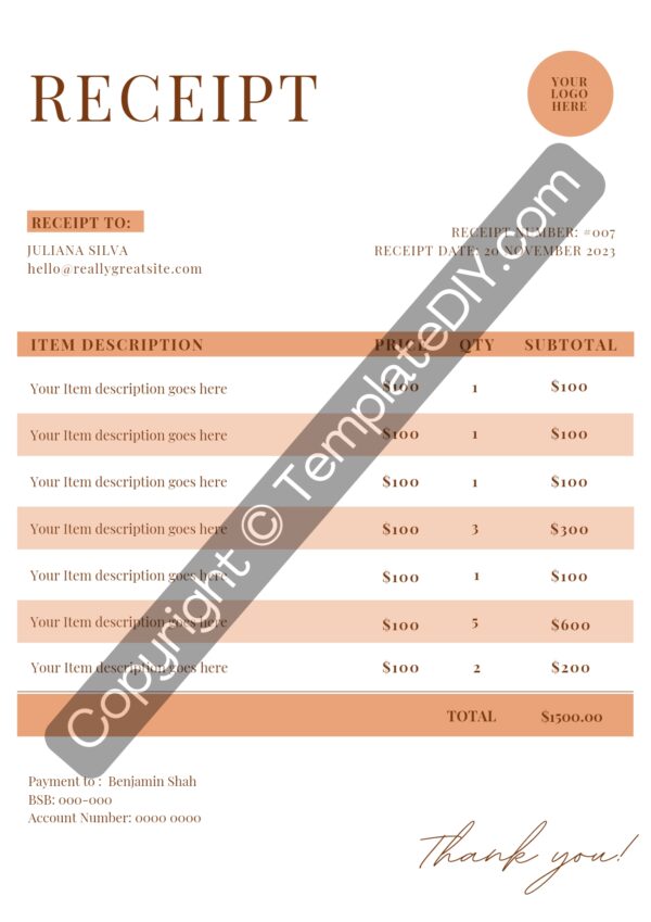 Electronic Receipt Template Printable PDF, Excel, Word