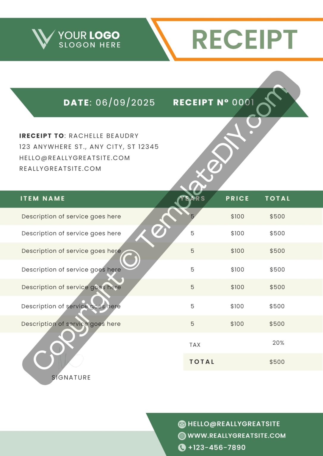 Electronic Receipt Template Printable PDF, Excel, Word