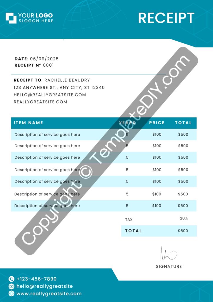 Electronic Receipt Template Printable PDF, Excel, Word