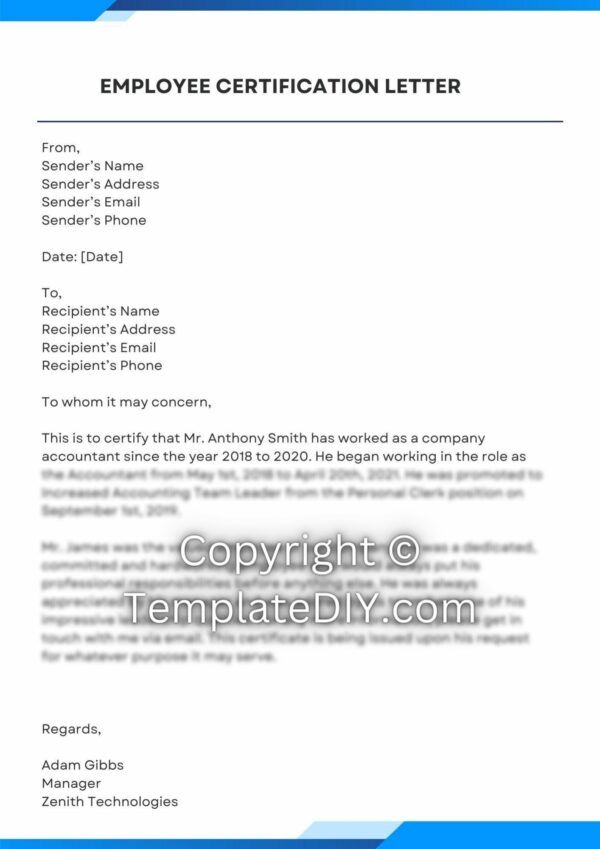 Official Employment Certification Letter Sample & Template