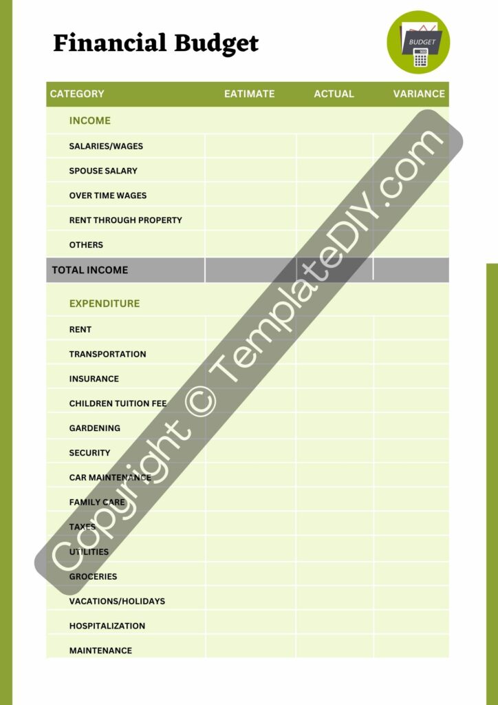 Financial Budget Template Blank Printable [PDF, Word]