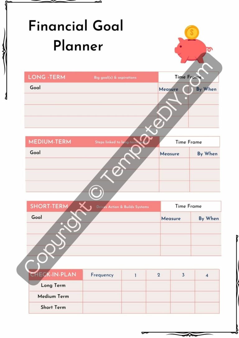 Financial Goal Planner Template Printable PDF, Word, Excel