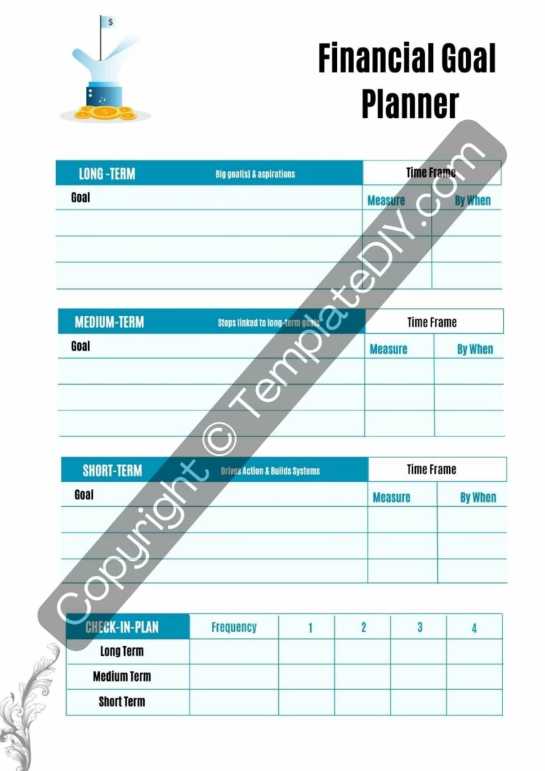 Financial Goal Planner Template Printable PDF, Word, Excel