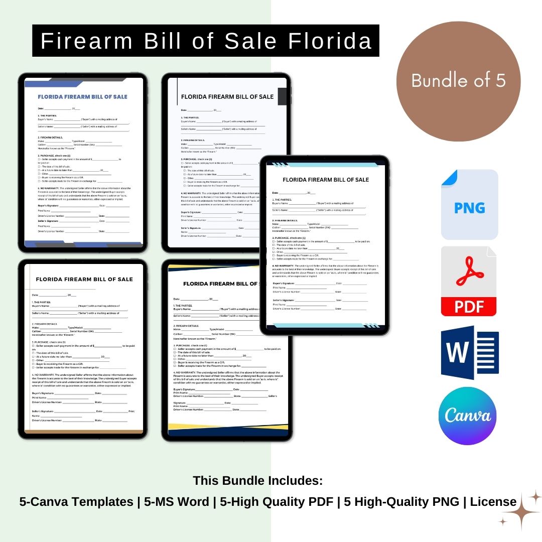 Firearm Bill of Sale Florida [FL] Form Template PDF, Word