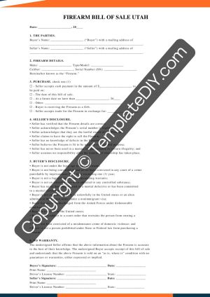Firearm Bill of Sale Utah [UT] Form Template PDF, Word