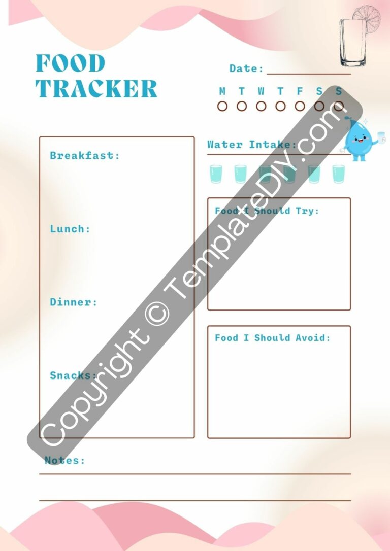 Food Tracker Template Blank Printable PDF, Word, Excel