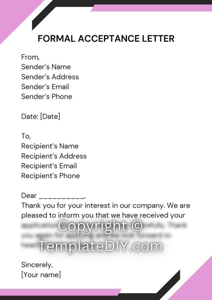 Formal Acceptance Letter Sample Template Examples [Word]