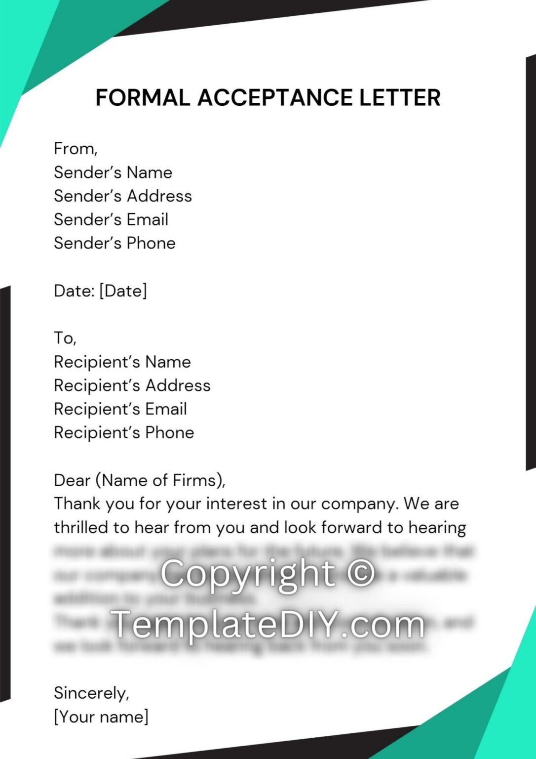 Formal Acceptance Letter Sample Template Examples [Word]