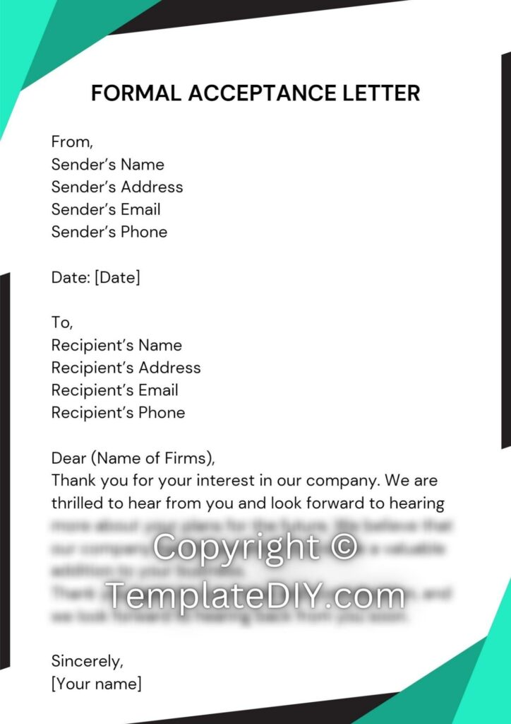 Formal Acceptance Letter Sample Template Examples [Word]
